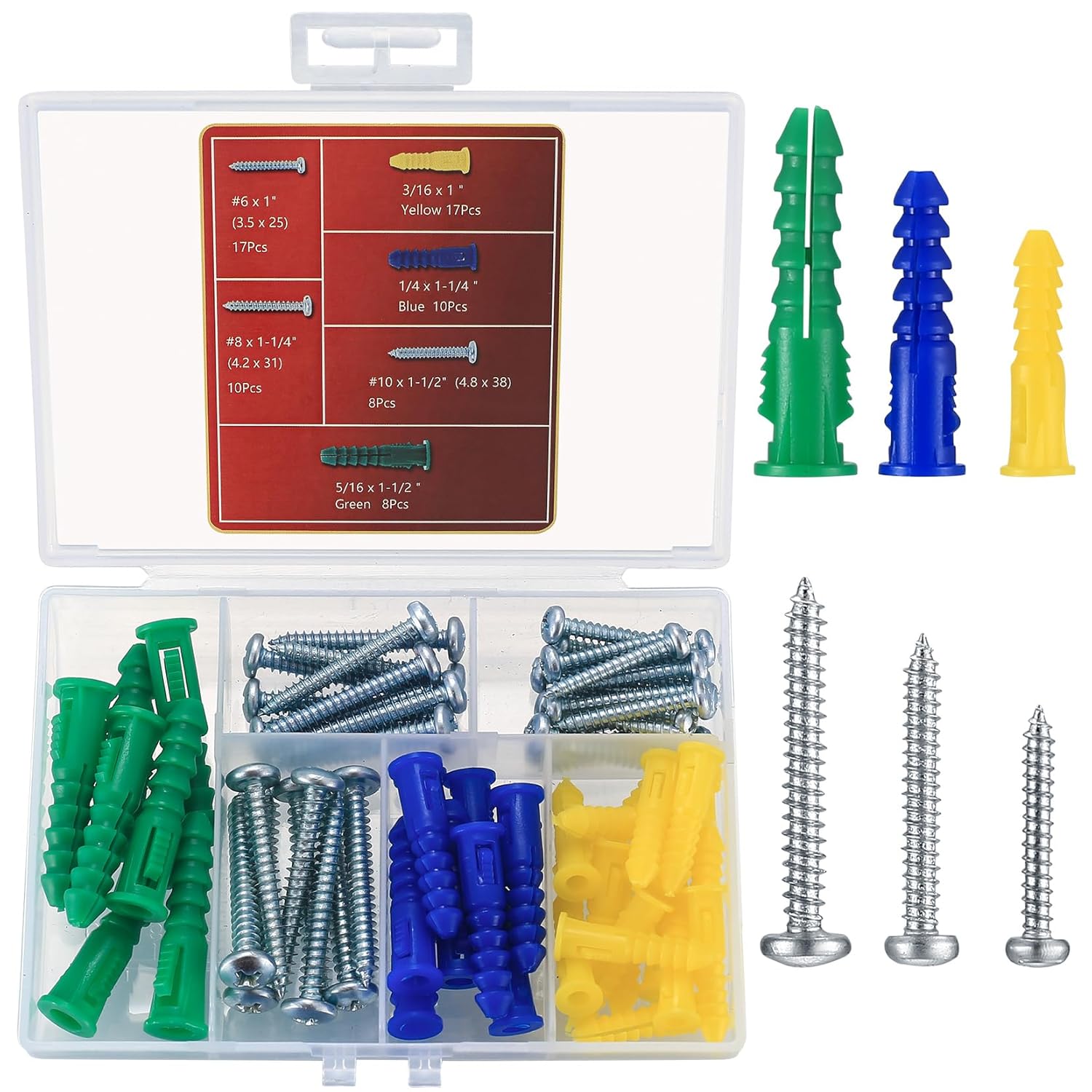 70 Pcs Drywall Anchors and Screws Assorment Kit, Ribbed Wall Anchors ...