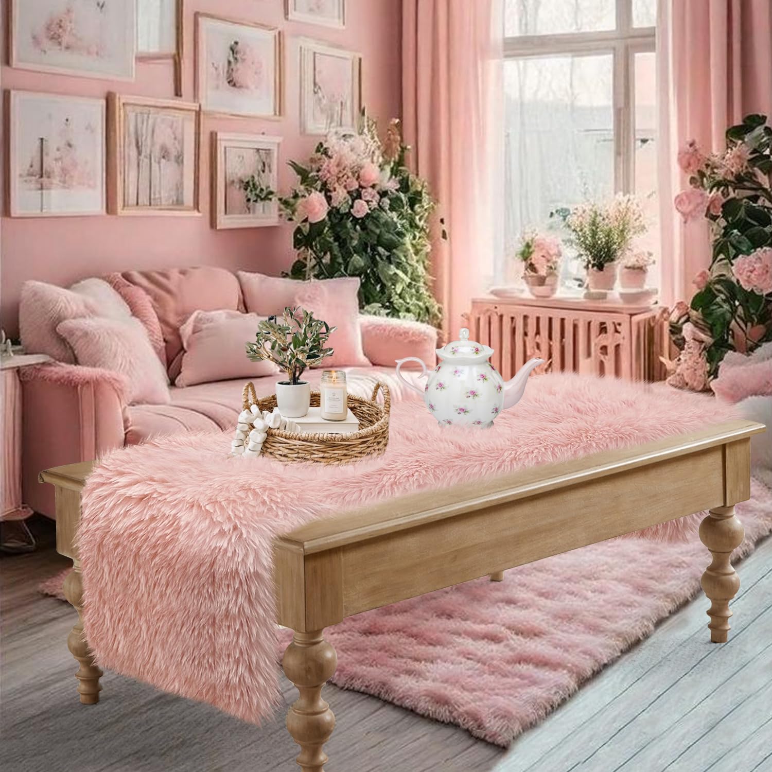 Amazon.com: tiosggd Blush Pink Table Runner Short, 48 inch Pastel Pink ...