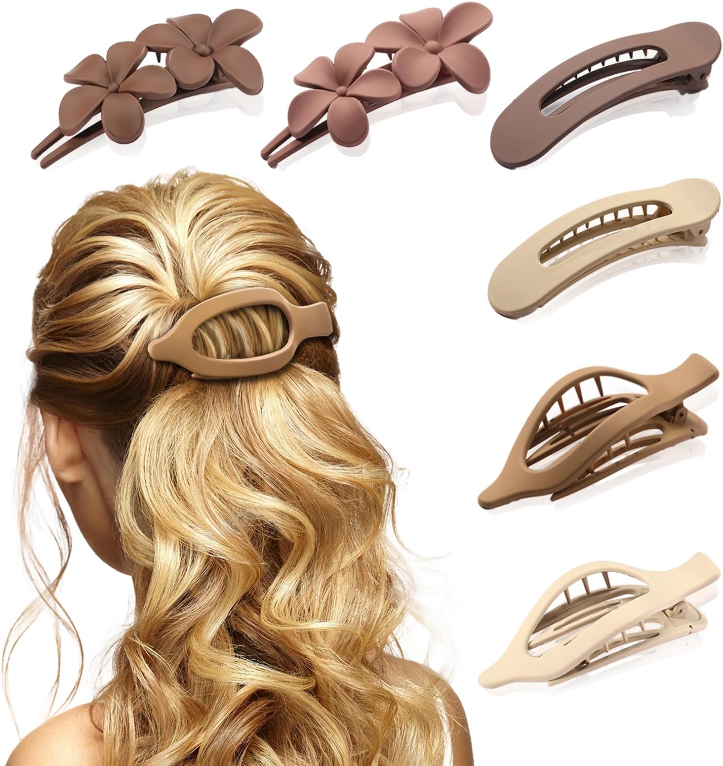 Amazon.com : 7 PCS Women's French Oval Twist Matte Curved Claw ...