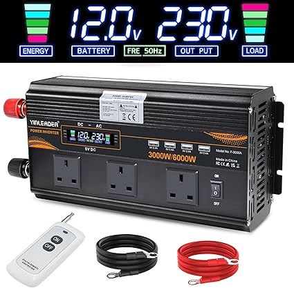 Yinleader Power Inverter DC 12V to 240V 3000W with LCD Display & Remote ...