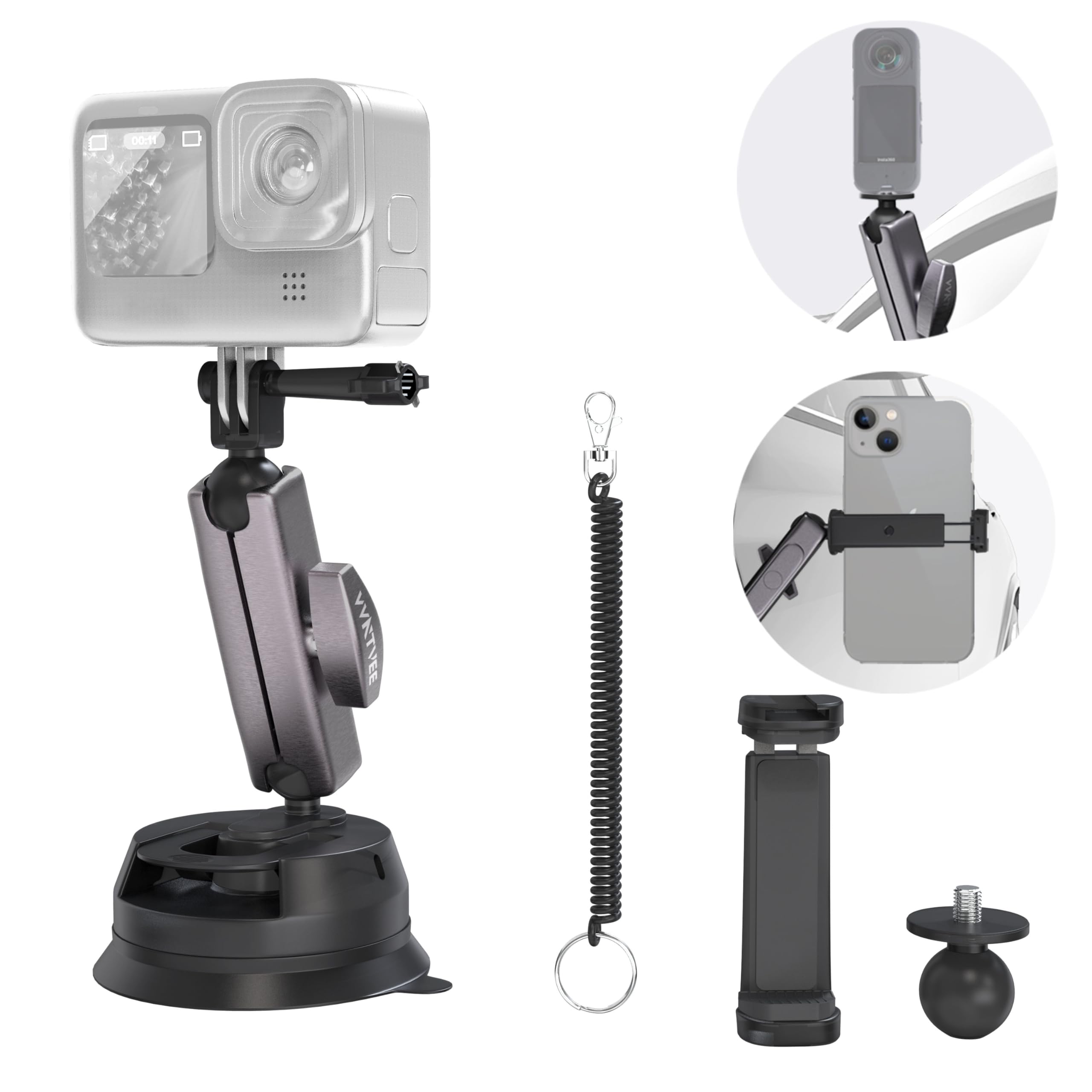 Car Camera Mount for Go pro,Metal Suction Cup Mount for Phone/Action ...