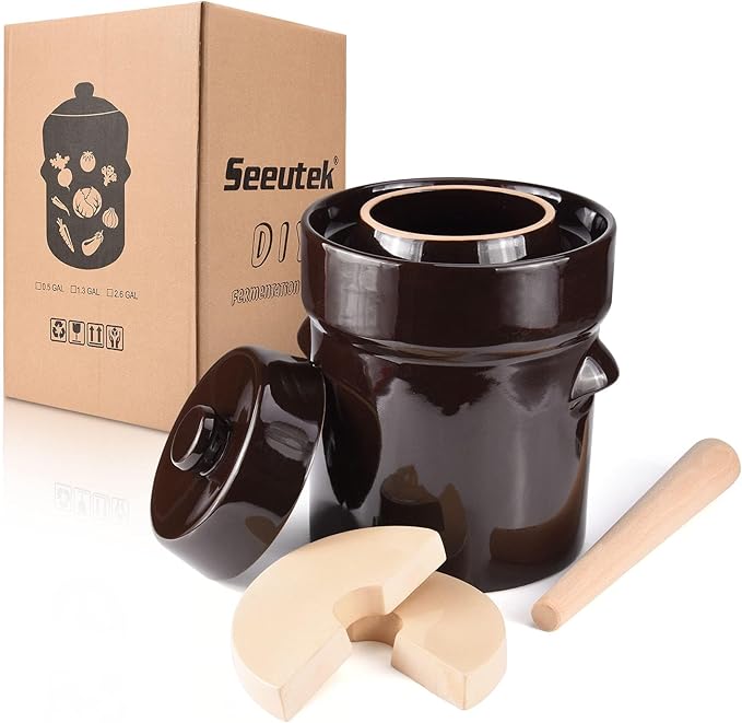 Amazon.com: Seeutek Fermentation Crock Jar 2 Liter / 0.5 Gallon ...