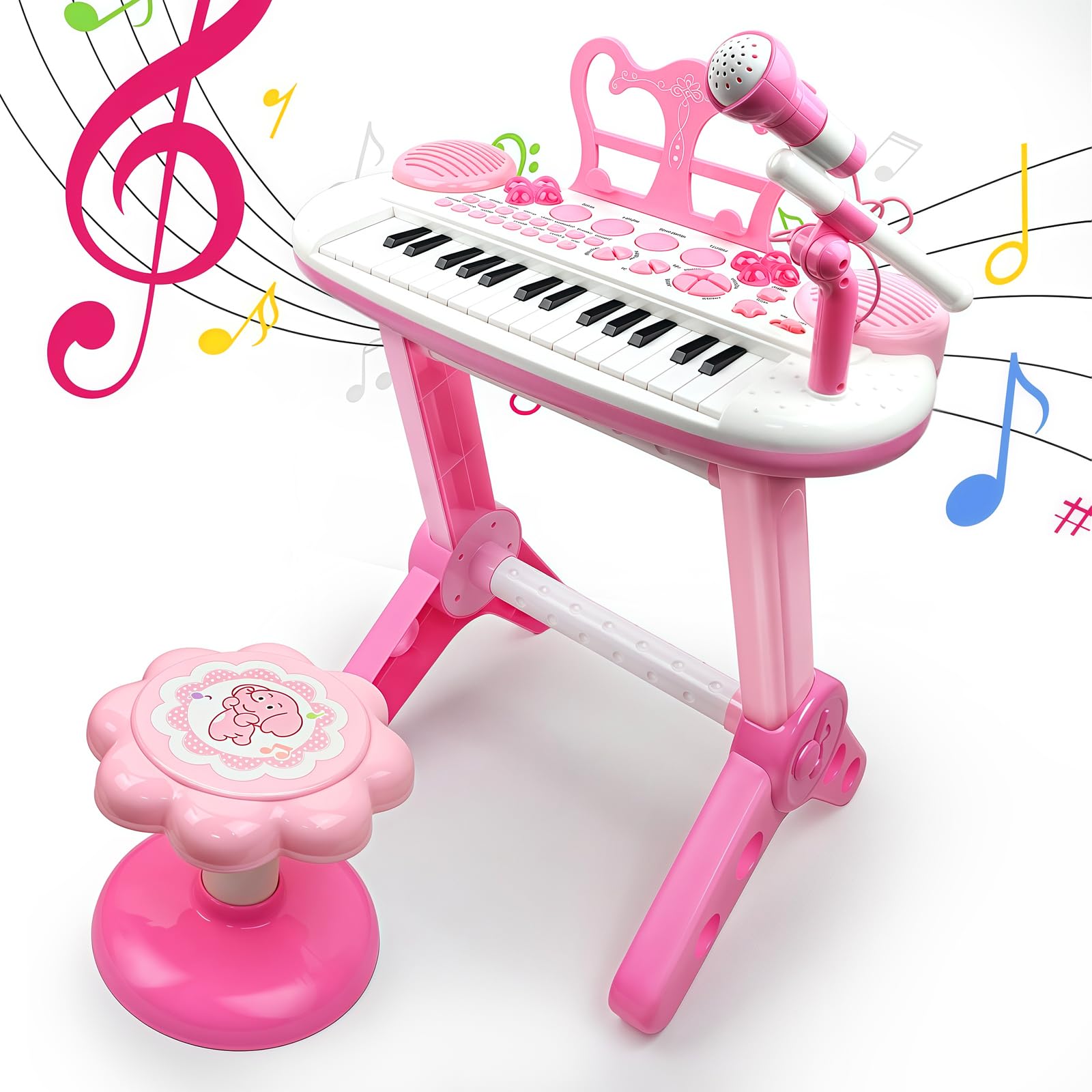 Amazon.com: Kids Piano Toy Keyboard with Bench - Rose Pink 31 Keys ...