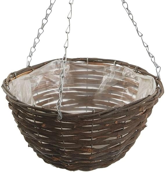 Wicker Hanging Basket Planter with Inner Liner Willow Woven Rattan ...