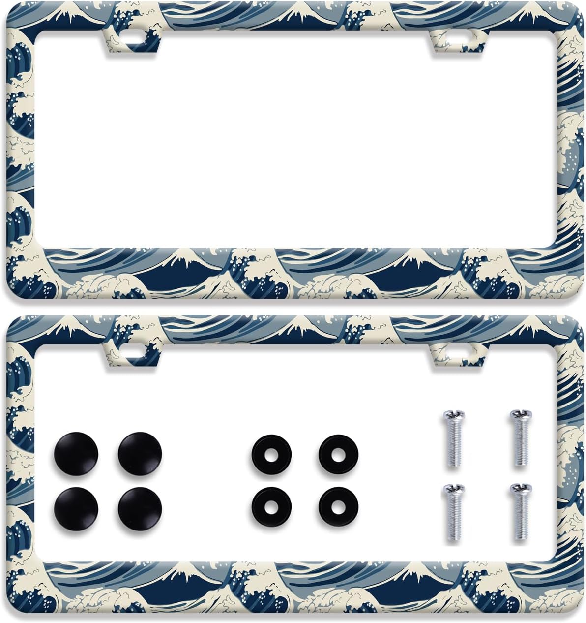 Amazon.com: 【2Pcs】 Personalise Ocean Waves Traditional Pattern License Plate Frames Stainless ...