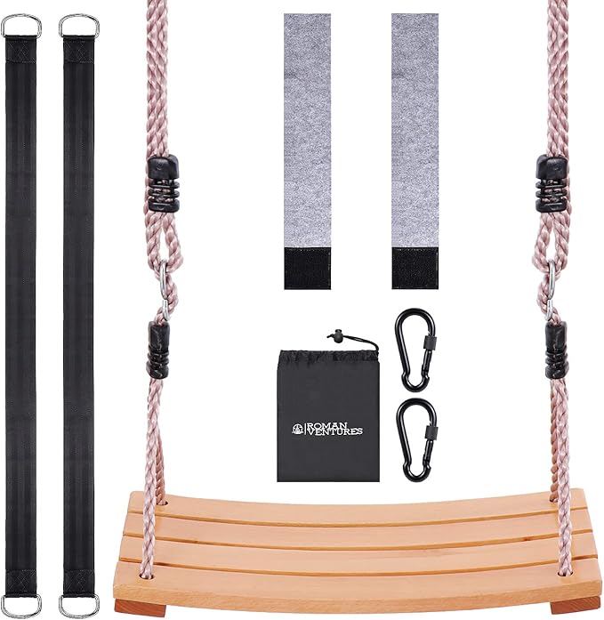 Amazon.com: Wooden Tree Swing for Adults and Kids - Curved Tree Swing ...