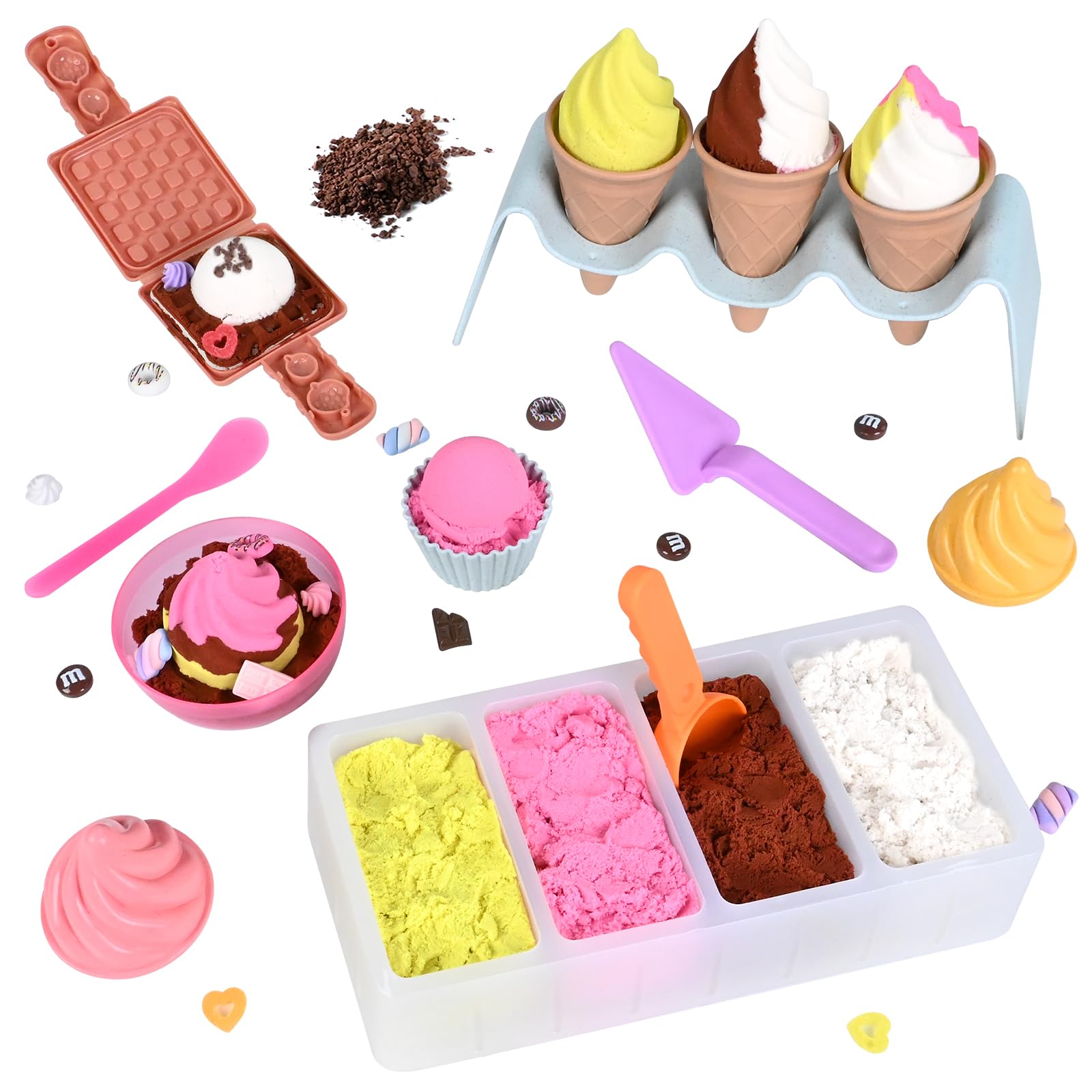 Ice Cream Toys Play Sand for Kids - Sensory Bin, 34pcs Ice Cream Shop ...