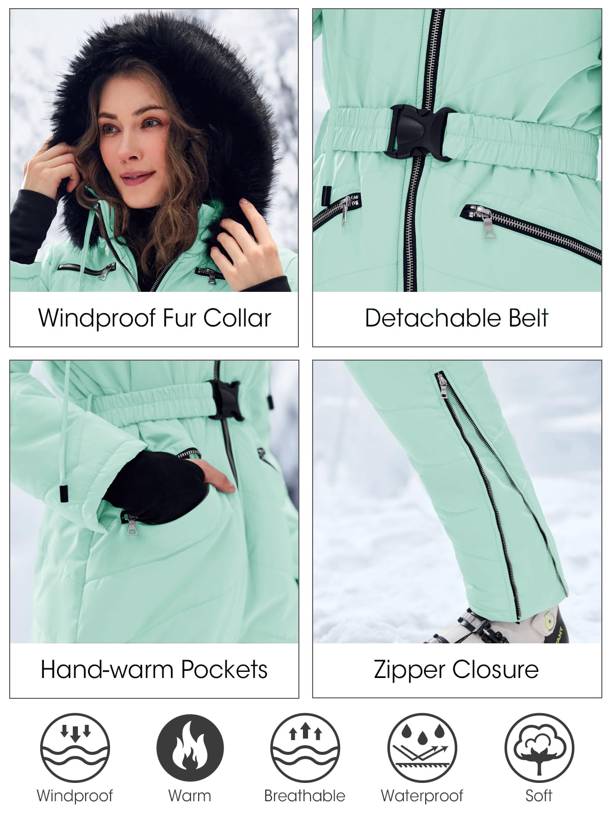 Winter Sports Suit Aoysky Women's One Piece Ski Suit With Fur Collar ...