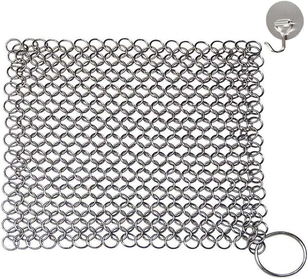 Chainmail Scrubber, Cast Iron Skillet Cleaner, KoHuiJoo 8" x 8" 316L ...