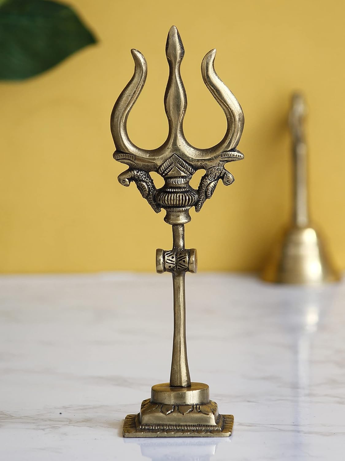 Buy eCraftIndia Golden Brass Handcrafted Trishul with Damru Statue ...