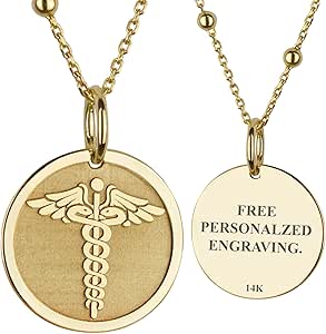 Amazon.com: 14K Gold The Caduceus Necklace | Medical Symbol Charm ...