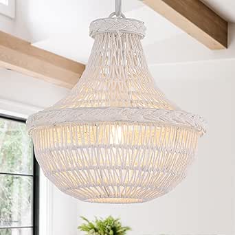 YOMECOO Farmhouse Hand-Woven Rattan Chandelier Vintage Mini Boho Bamboo ...