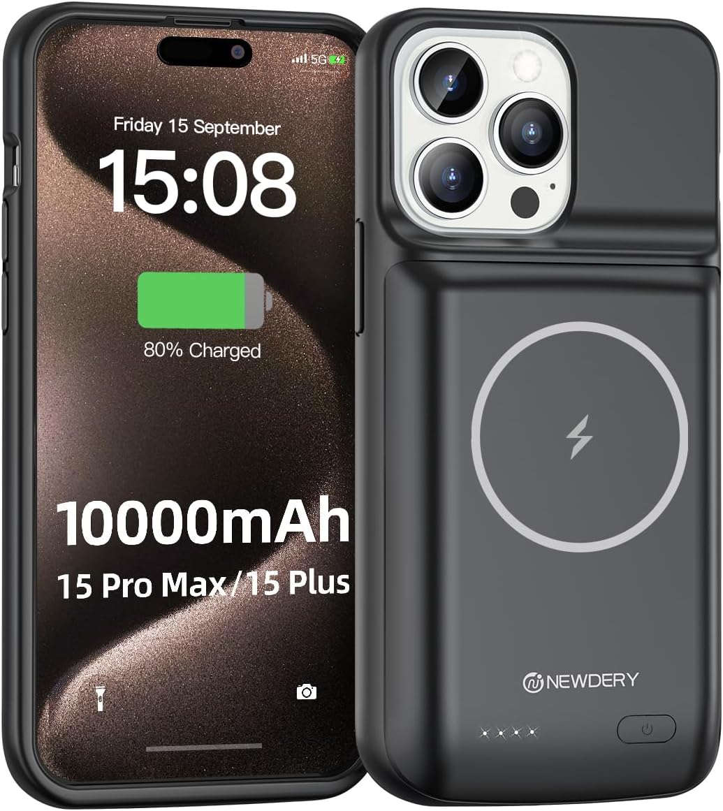 NEWDERY 10000mAh Battery Case for iPhone 15 Pro Max/iPhone 15 Plus, Qi ...