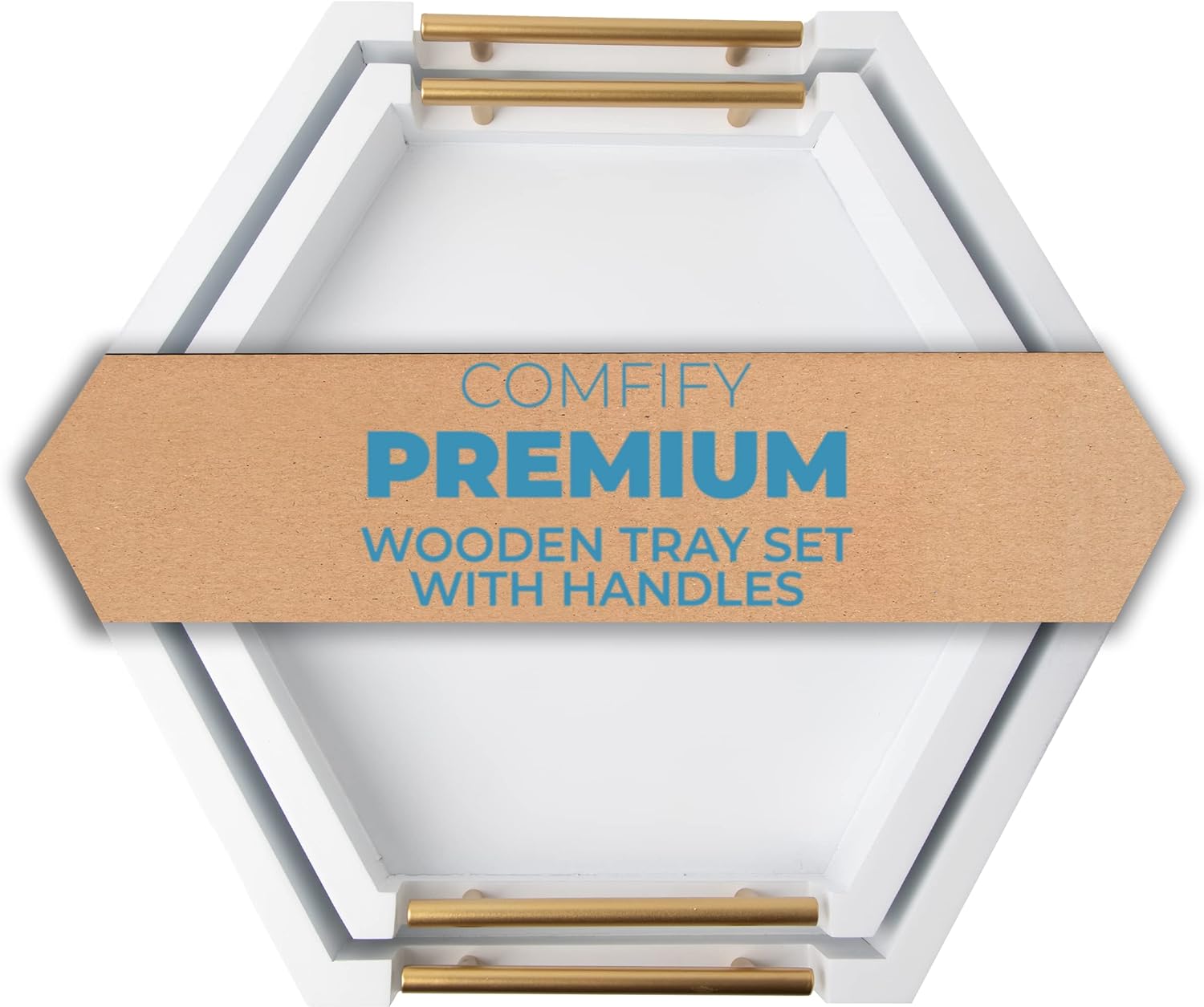 Amazon.com: Hexagonal Serving Trays with Golden Handles – Set of 2 ...