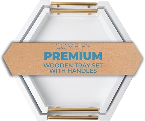 Amazon.com: Hexagonal Serving Trays with Golden Handles – Set of 2 ...