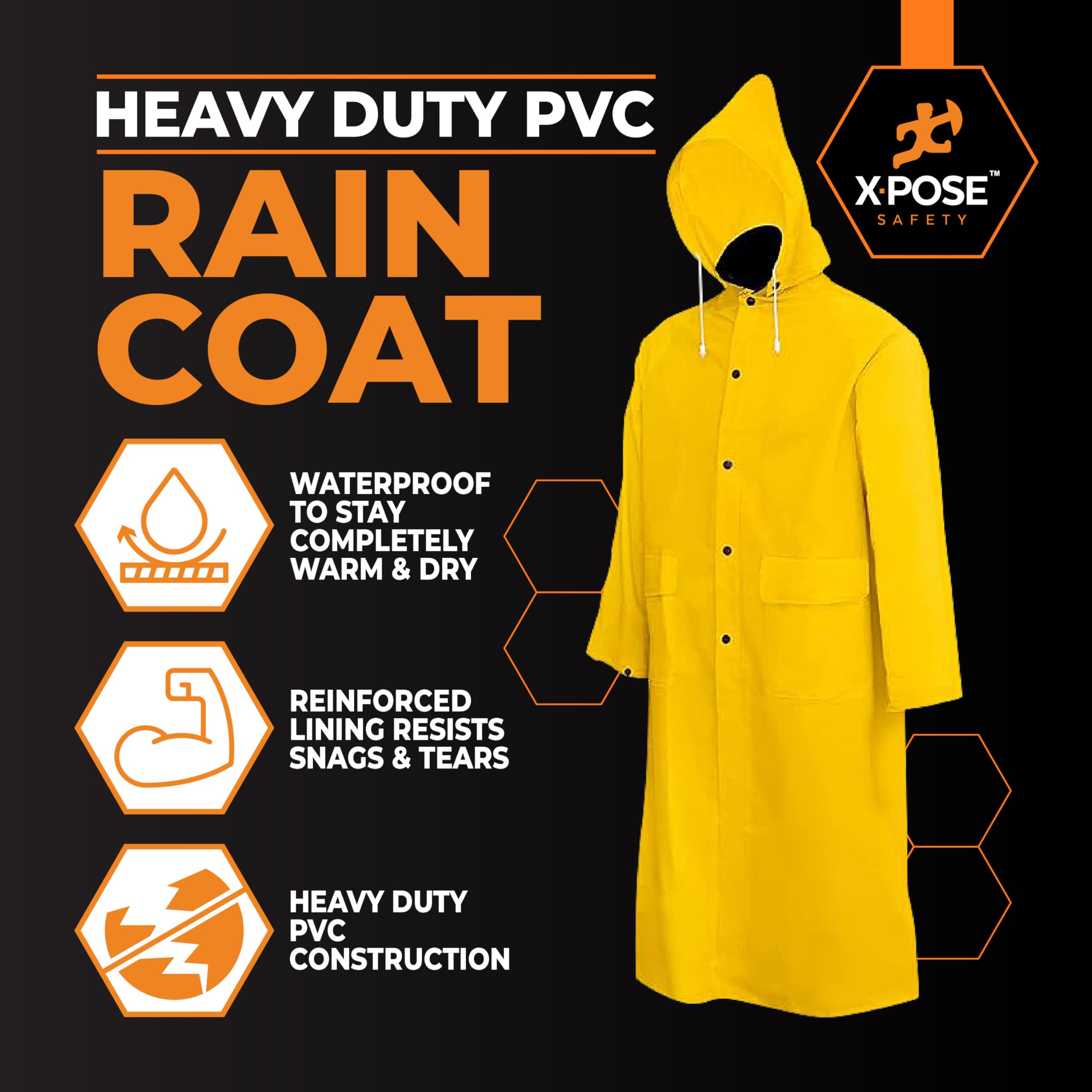 Snapklik.com : Xpose Safety Heavy Duty Yellow Rain Coat .35mm PVC 48in ...