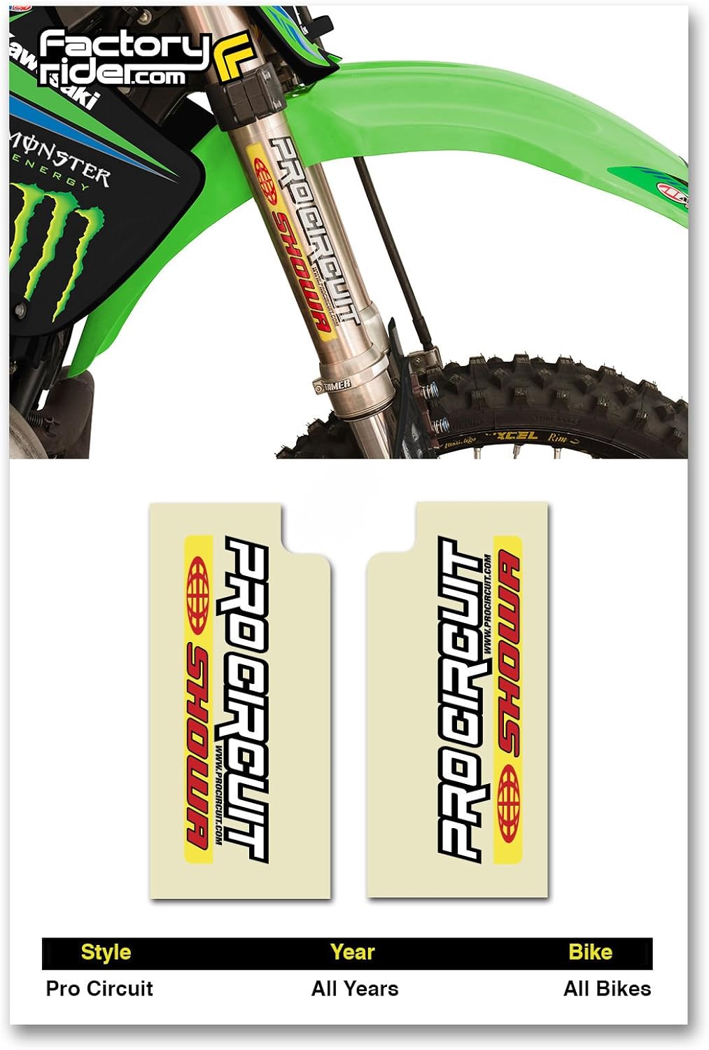 PRO Circuit SHOWA Fork STICKERS MX Dirt Bike GRAPHICS fit all Motocross Bikes, Graphics - Amazon ...