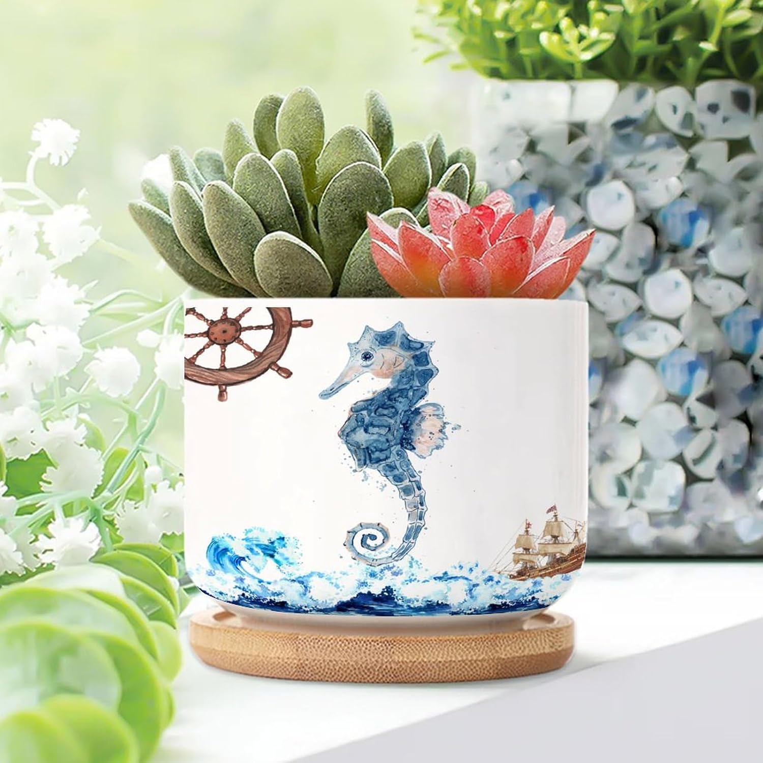 Amazon.com: WoGuangis 2 Piece Ceramic Planters for Indoor Rudder ...