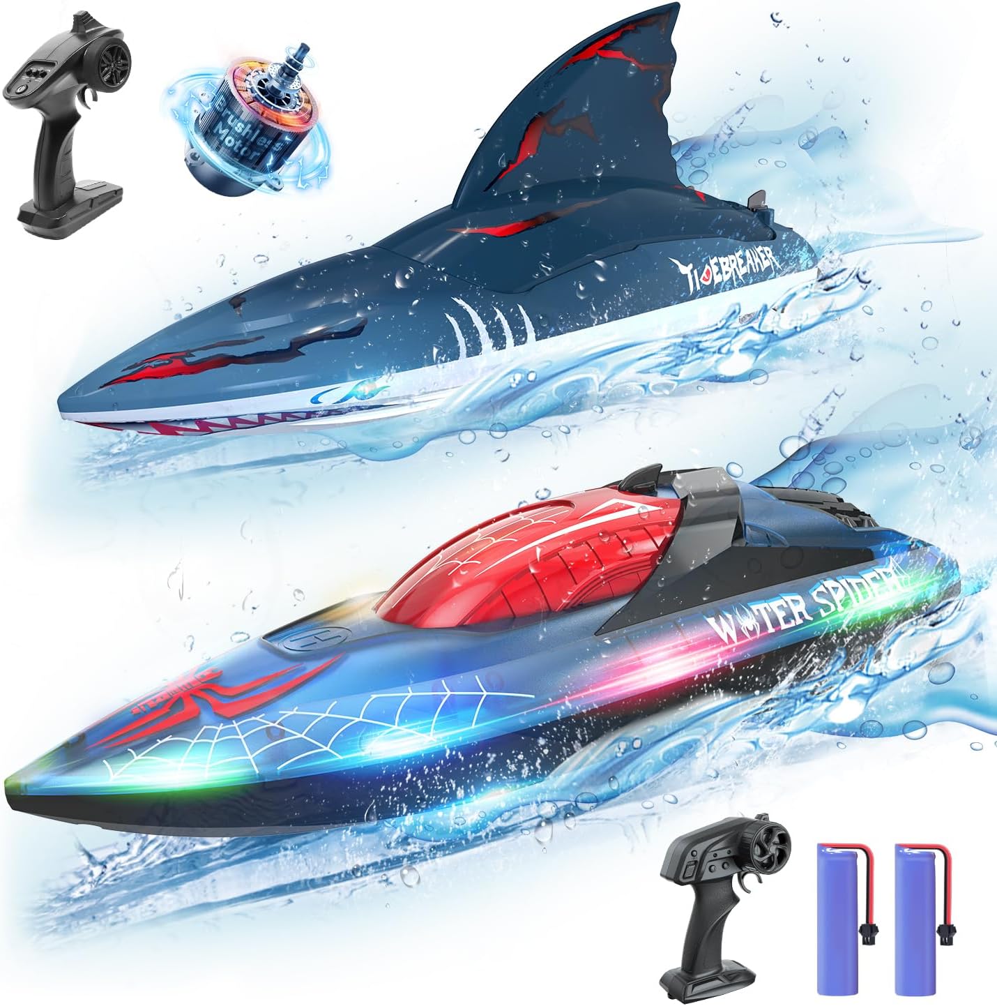 Amazon.com: DEERC Fast Brushless RC Shark Boat 2104 & Glowing Remote ...