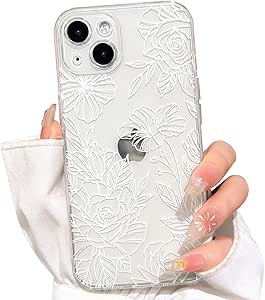 NITITOP Compatible with iPhone 14 Plus Case Cute Clear White Floral Flower Pattern for Girls ...