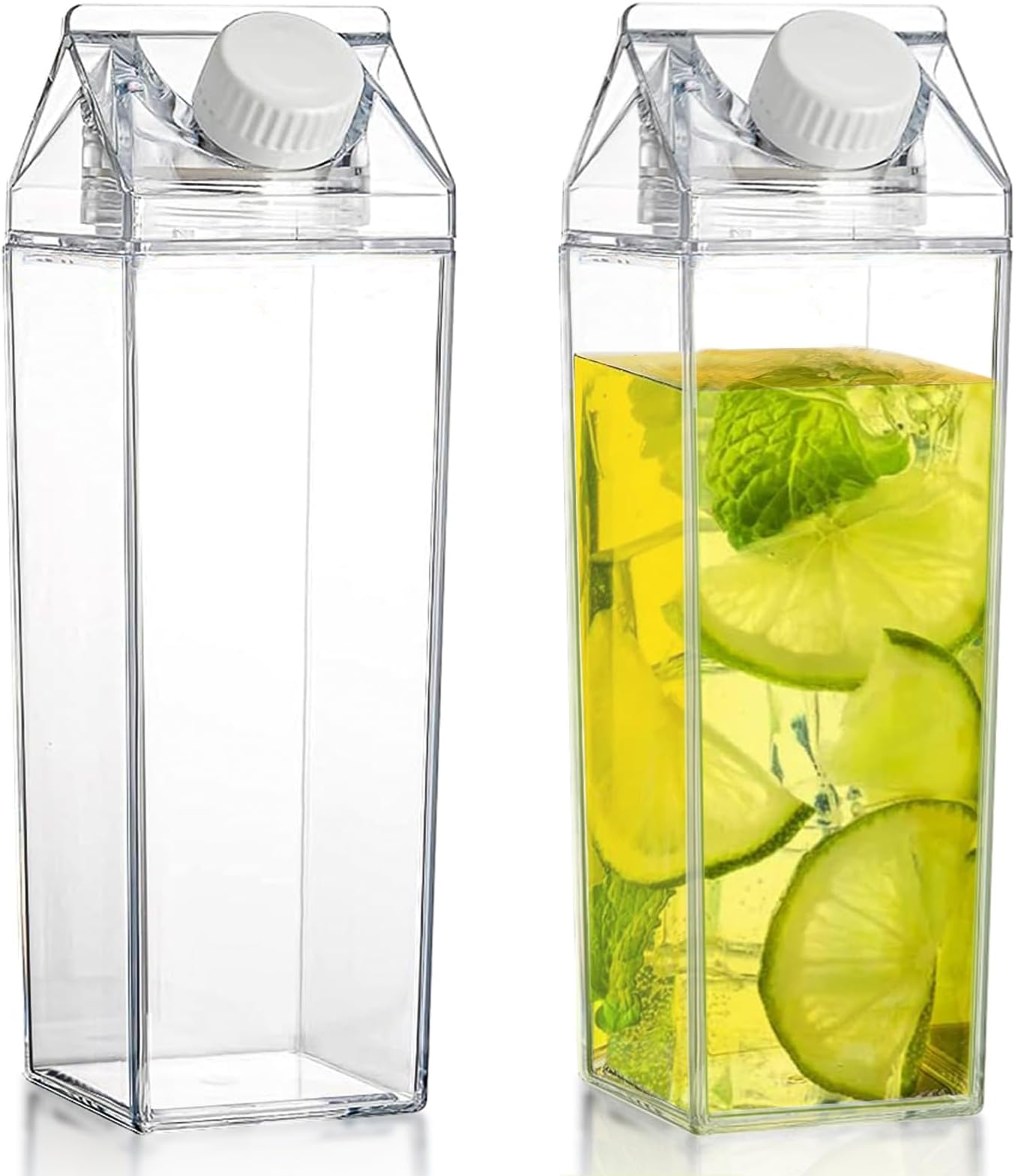 Amazon.com: Vyooxcy 2 Pack Milk Carton Water Bottle, 17oz Clear Square ...