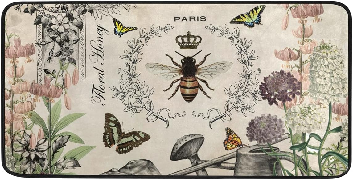 Amazon.com: CHIFIGNO Vintage French Bee Garden Kitchen Rugs Cushioned ...
