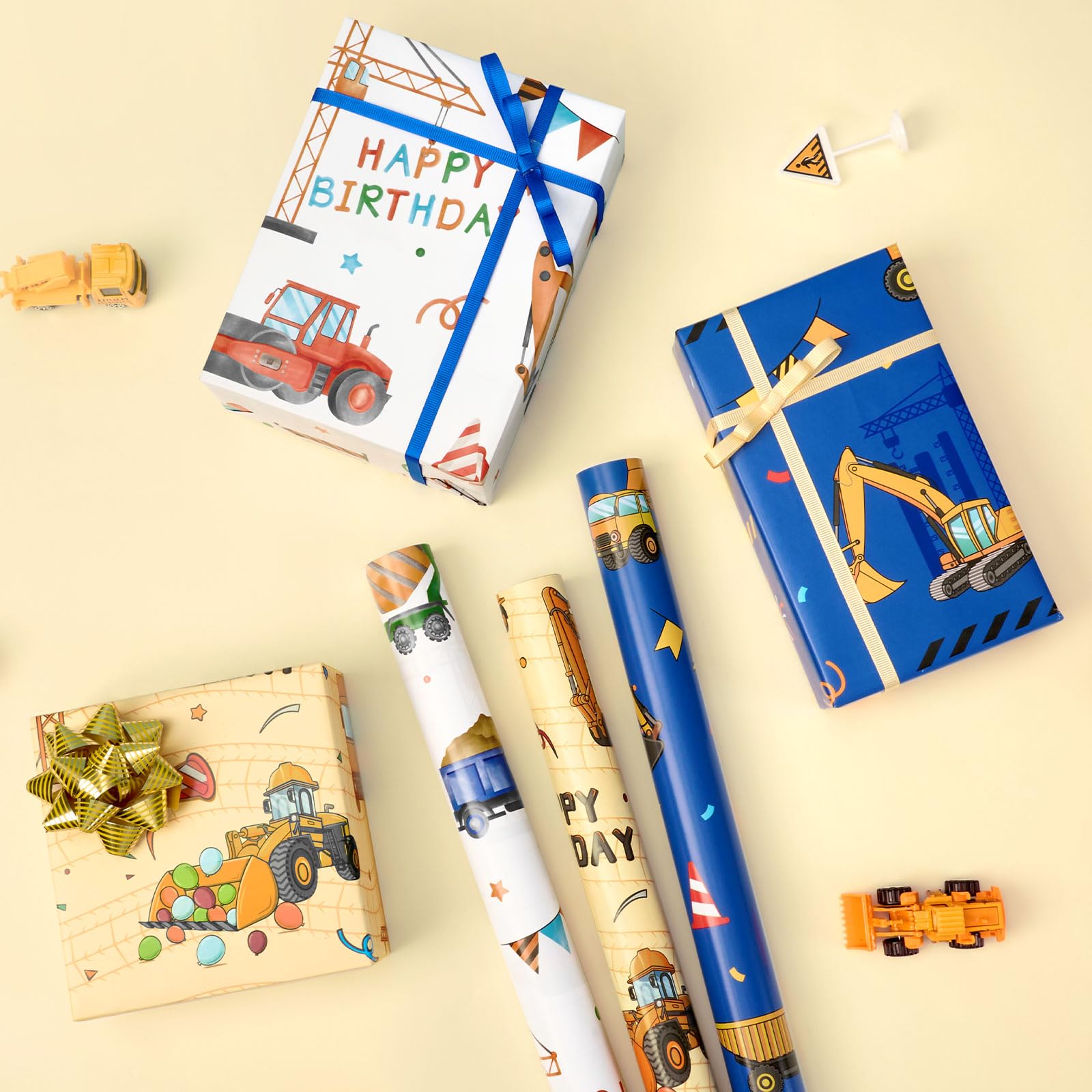 Snapklik.com : WERNNSAI Construction Wrapping Paper Rolls - 3 Short ...