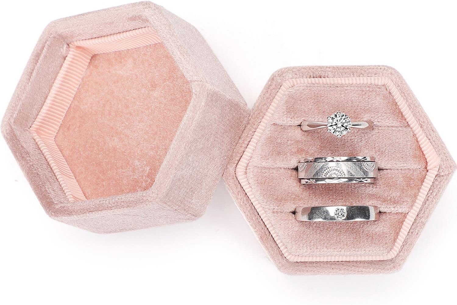 Amazon.com: WantGor Velvet Jewelry Ring Box, 3 Slots Hexagon Ring Gift ...