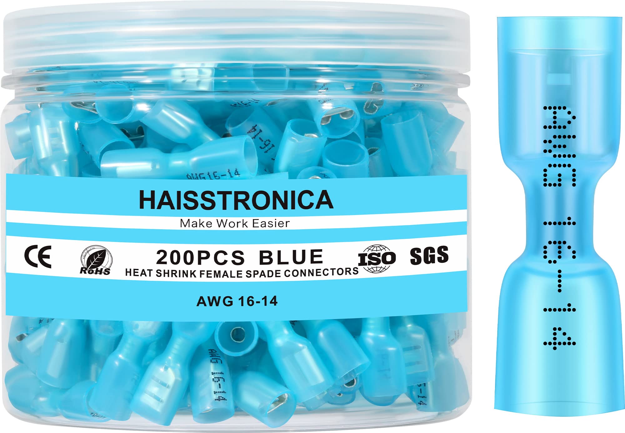 Snapklik.com : Haisstronica 200PCS Blue Heat Shrink Female Spade Connectors
