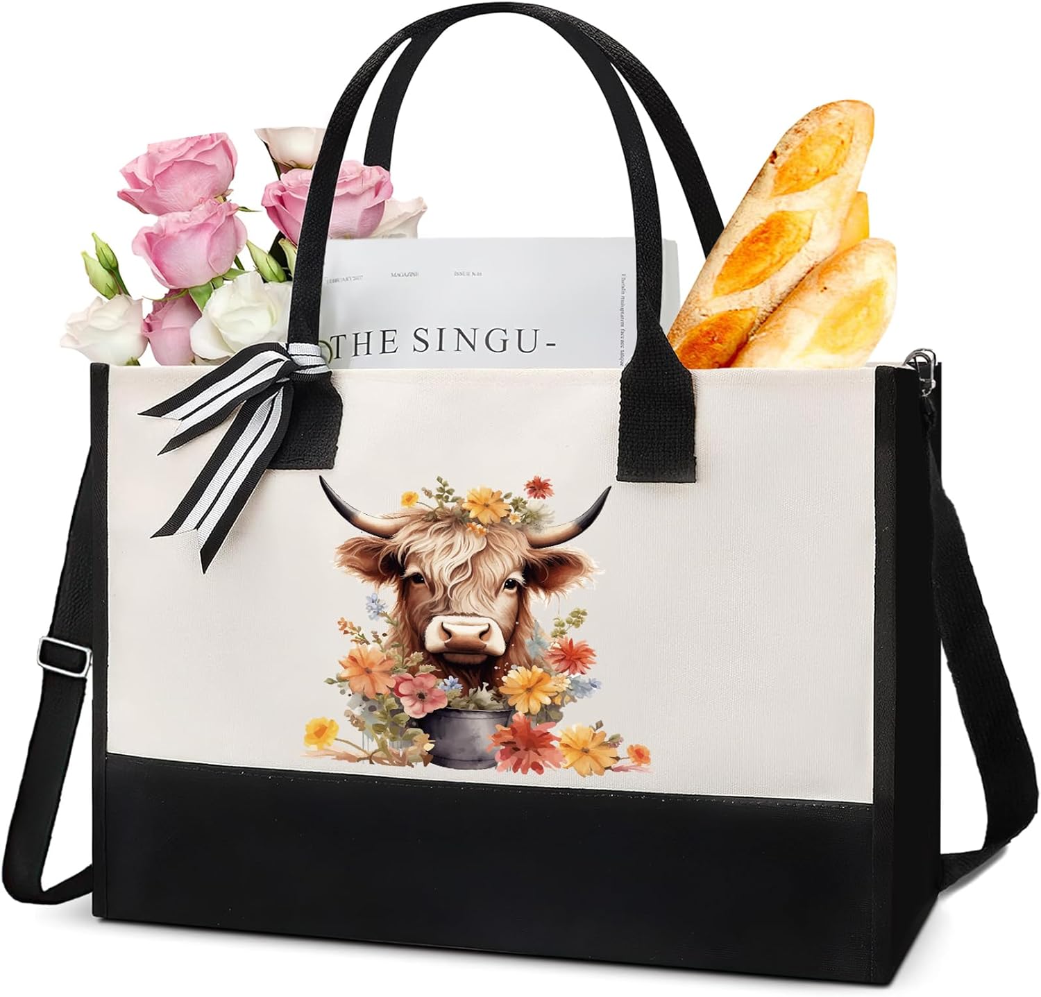 Amazon.com - VeloKomo Highland Cow Canvas Bag - Personalized Large Tote ...