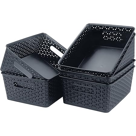 Gitany 6-Pack Silver Grey Plastic Woven Baskets, Gray Weave Storage ...