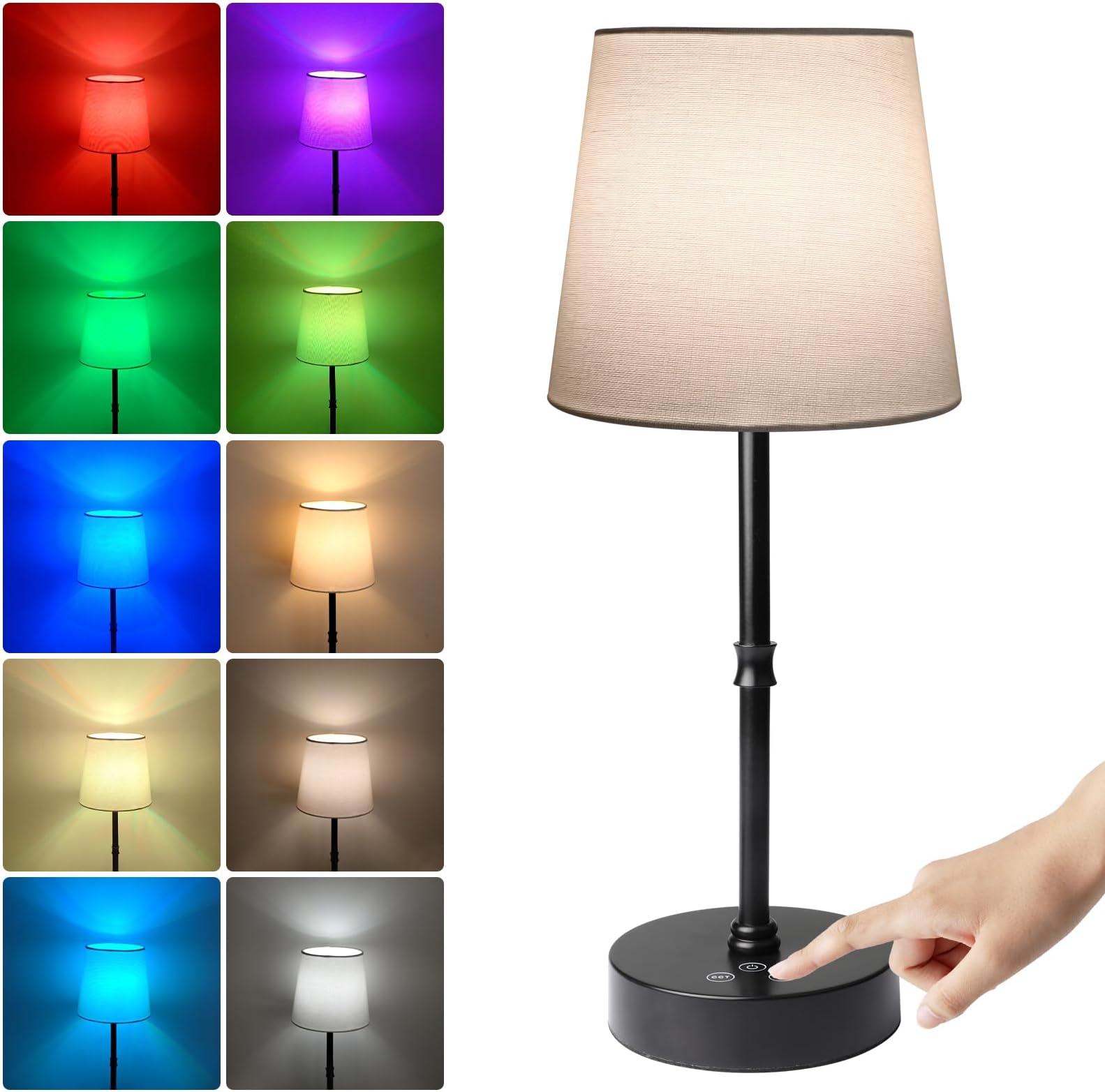 Unicozin Cordless Table Lamp Touch Control, 3CCT & RGB Color Changing ...