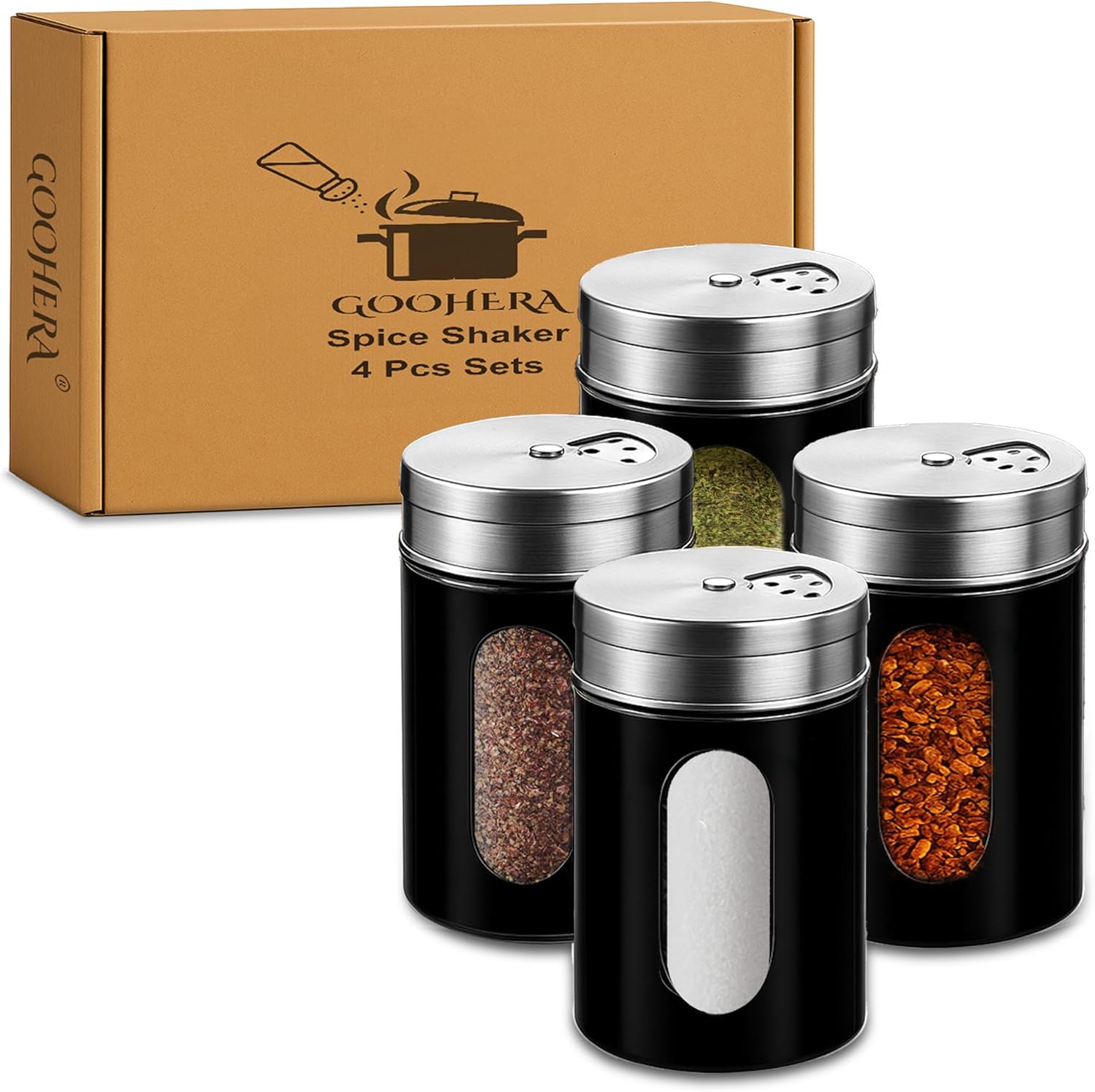 Amazon.com: 4-Piece Premium Stainless Steel Salt and Pepper Shakers Set ...
