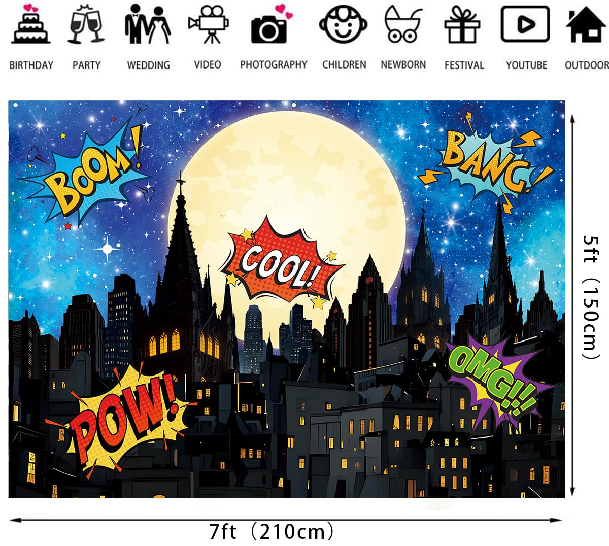 Hero Clip Hero Cityscape Backdrop 7x5FT - Night Scene Buildings ...