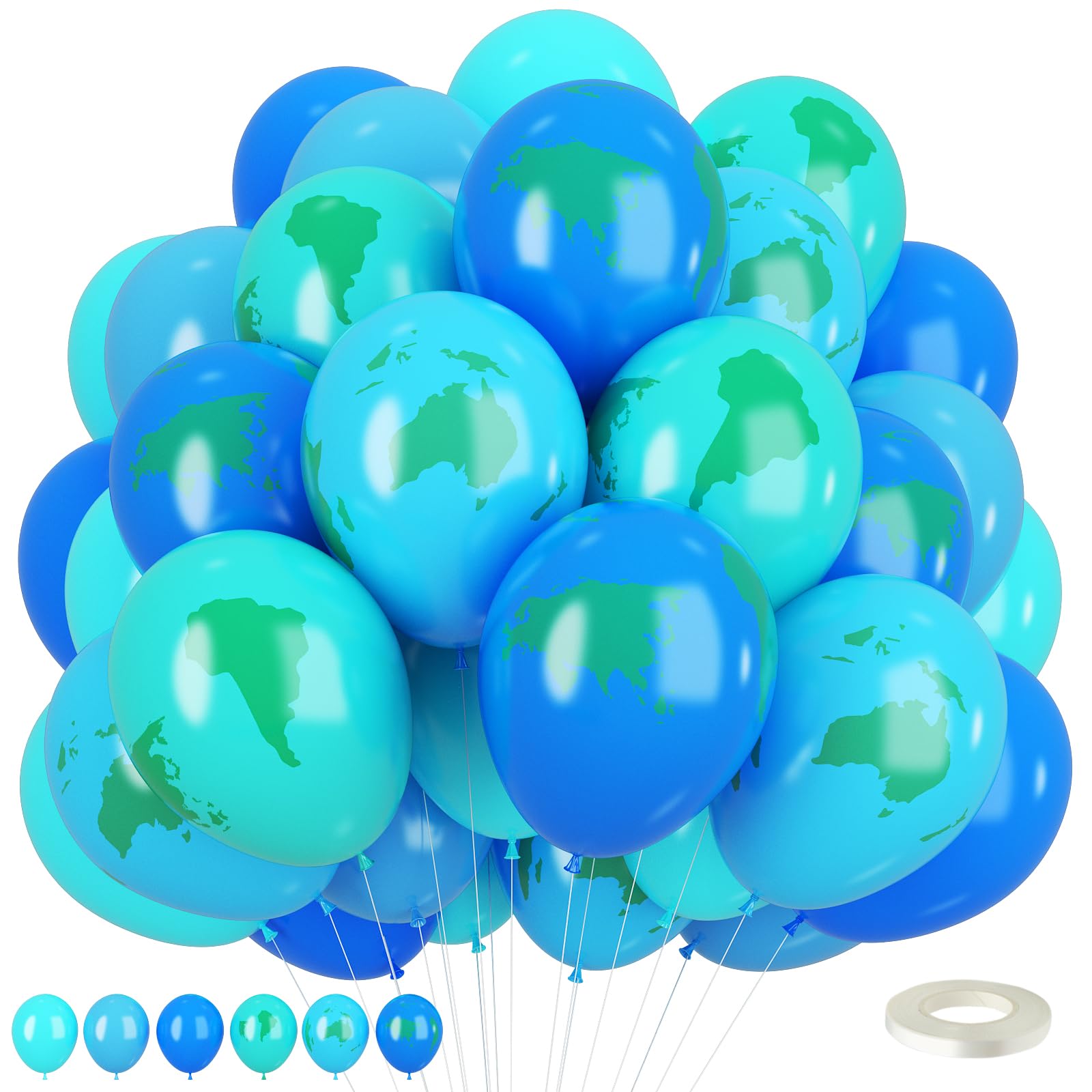 Amazon.com: Earth Balloons Set, 12inch Blue and Green Balloons, Global ...