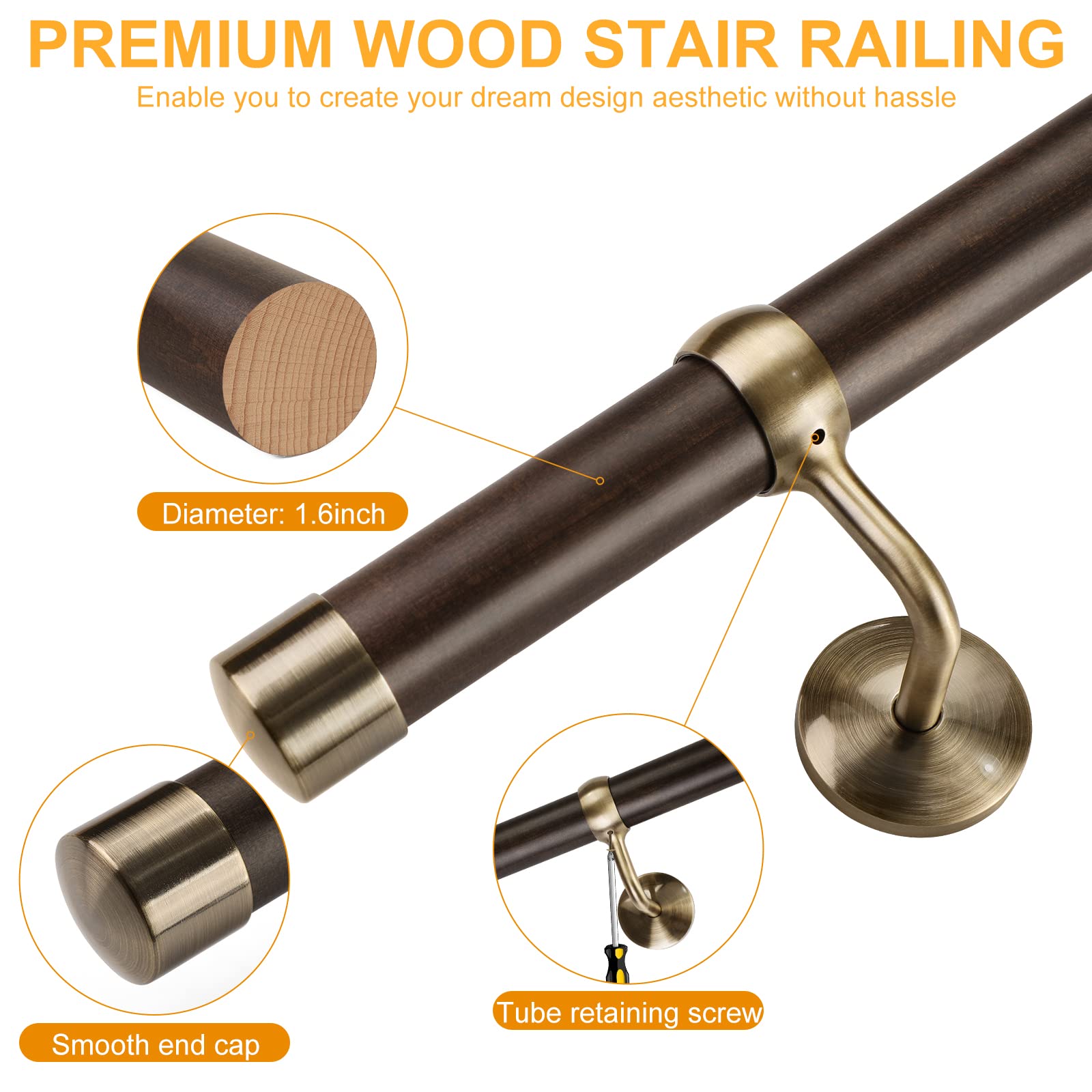 Snapklik.com : ROTHLEY Wooden Handrails For Indoor Stairs: 3.3FT Wood ...