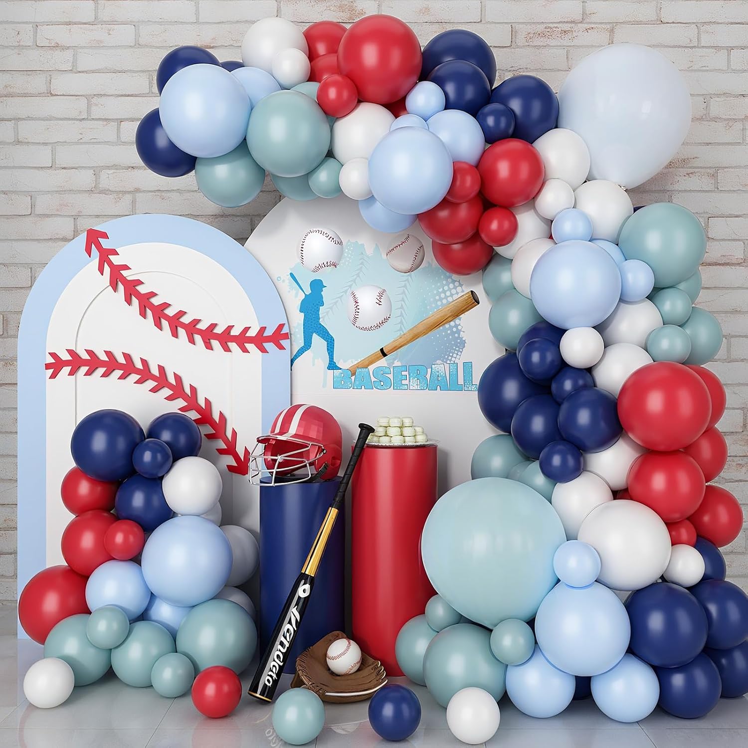 Amazon.com: FunHot Baseball Balloon Arch Garland Kit, Navy Blue and Red ...