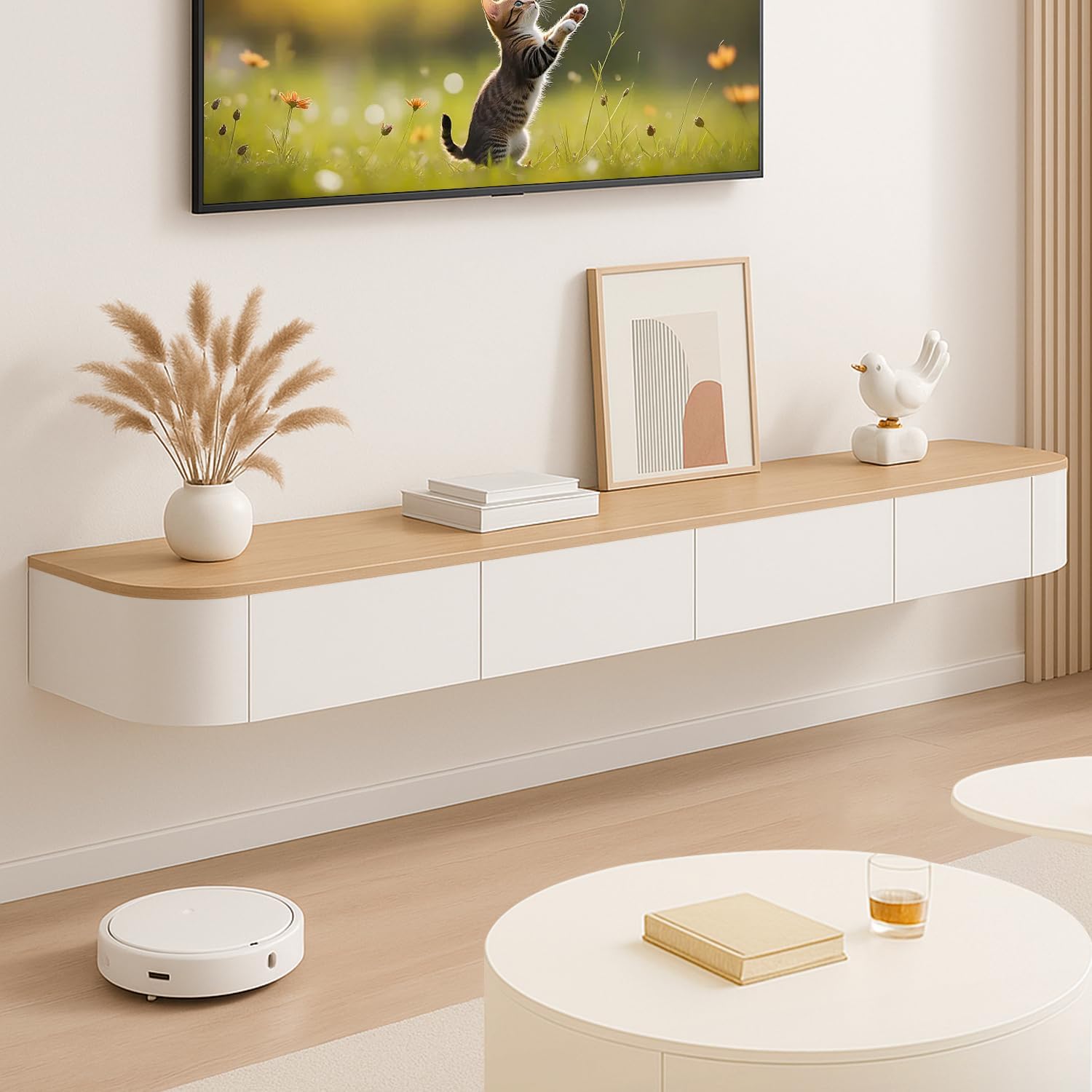 Ribanedy Modern Hanging TV Stand | Wall Entertainment Media Console ...