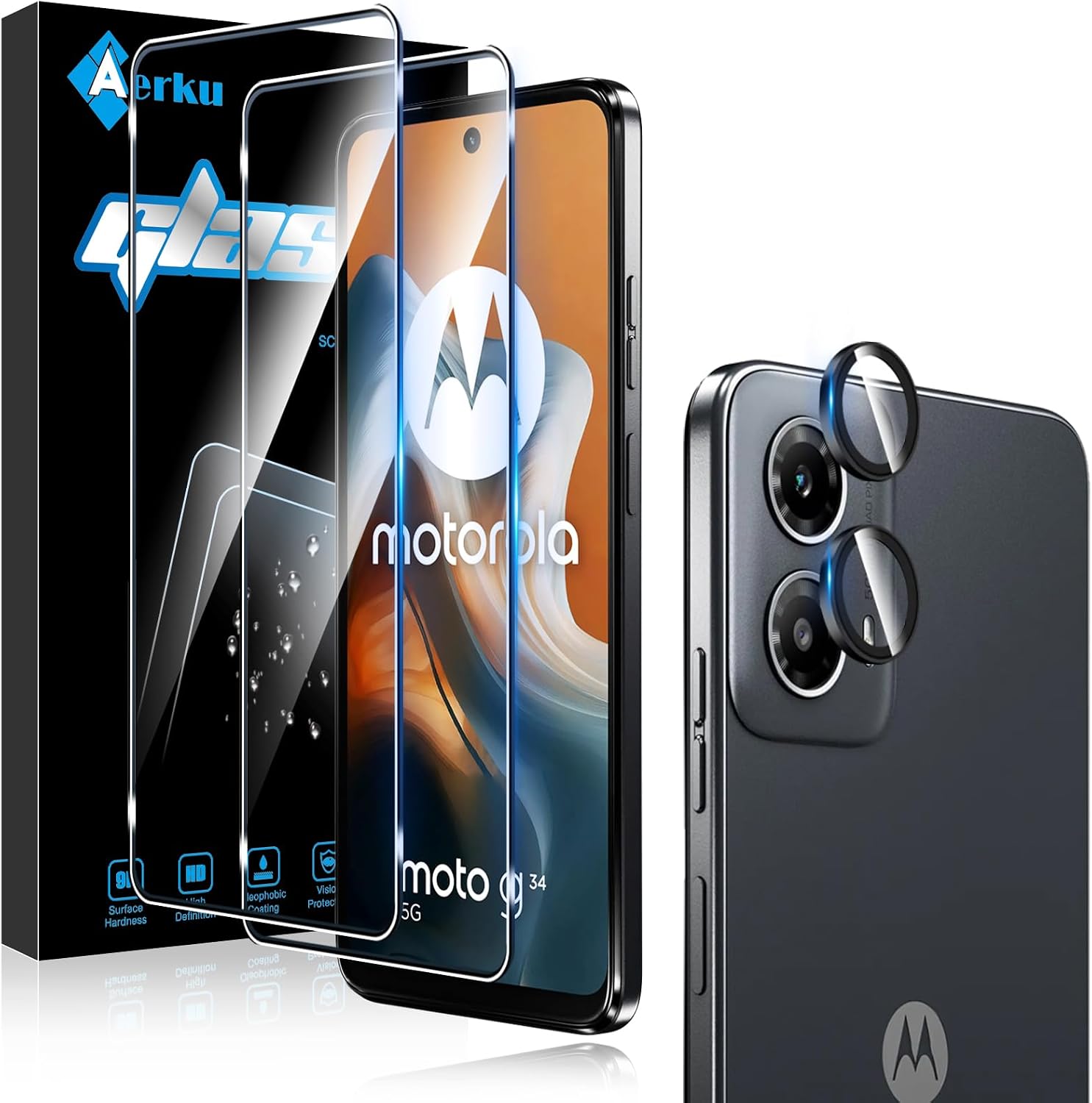 Aerku Phone Screen Protector for Motorola Moto G34 5G, Tempered Glass ...