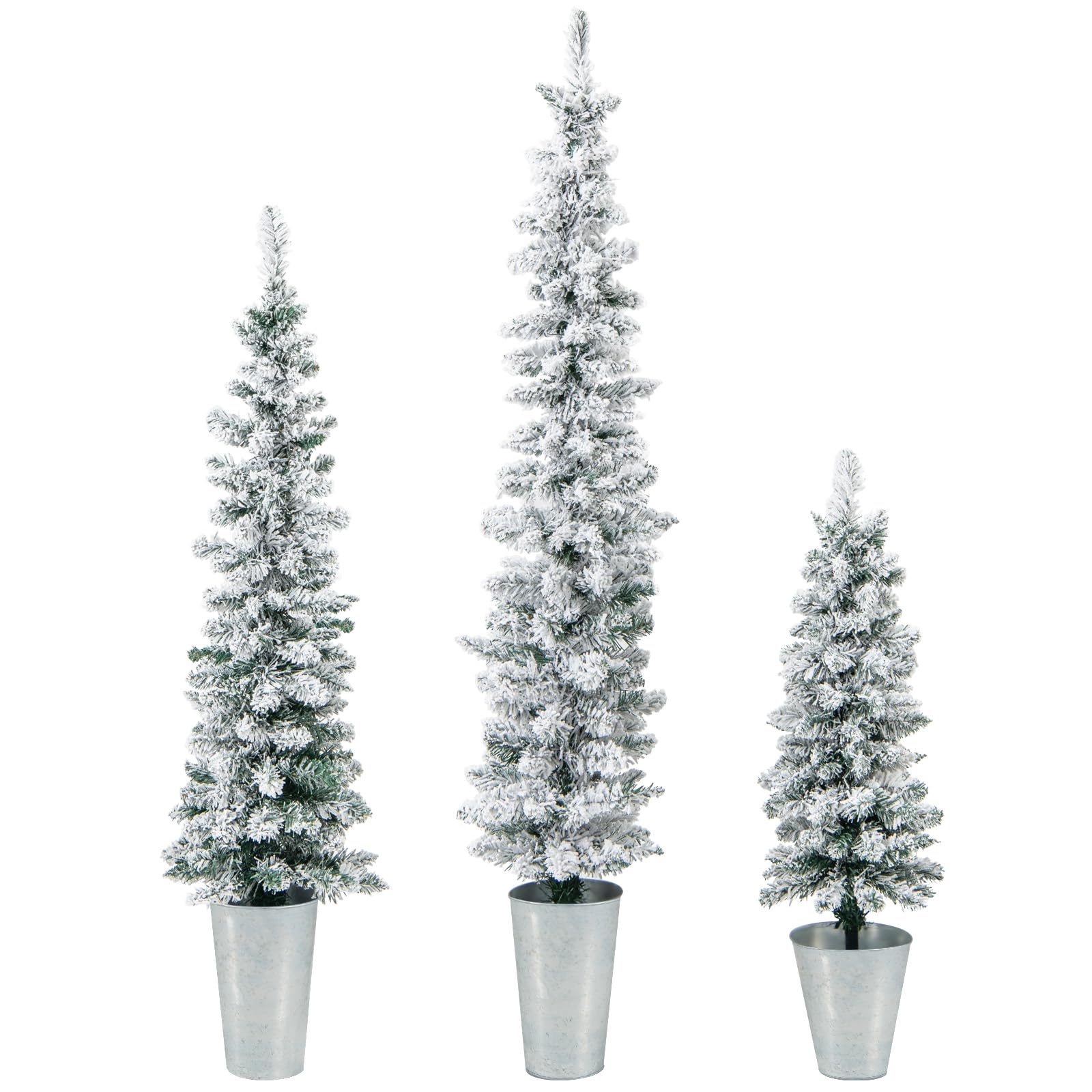 Amazon.com: Goplus Set of 3 Artificial Snow Flocked Christmas Tree, 3 ...