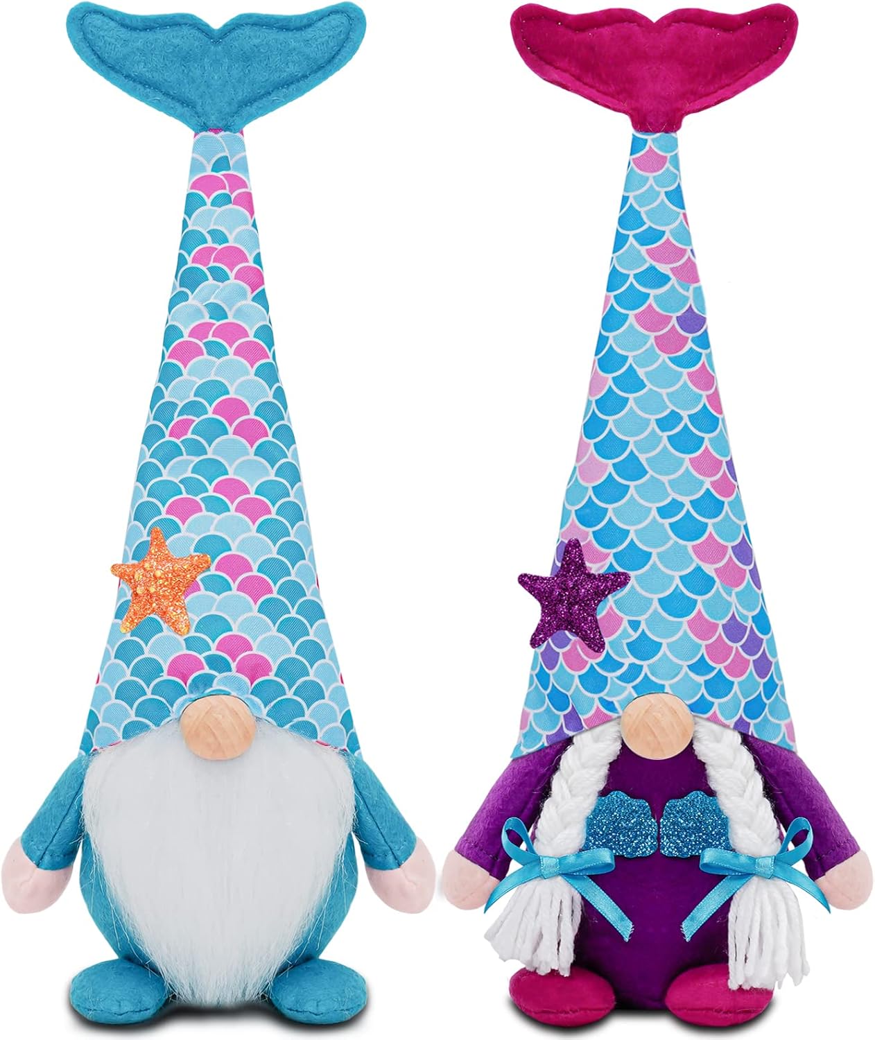Amazon.com: Ateuinsa 2 Pcs Mermaid Gnomes Couple Summer Gnomes Mermaid ...