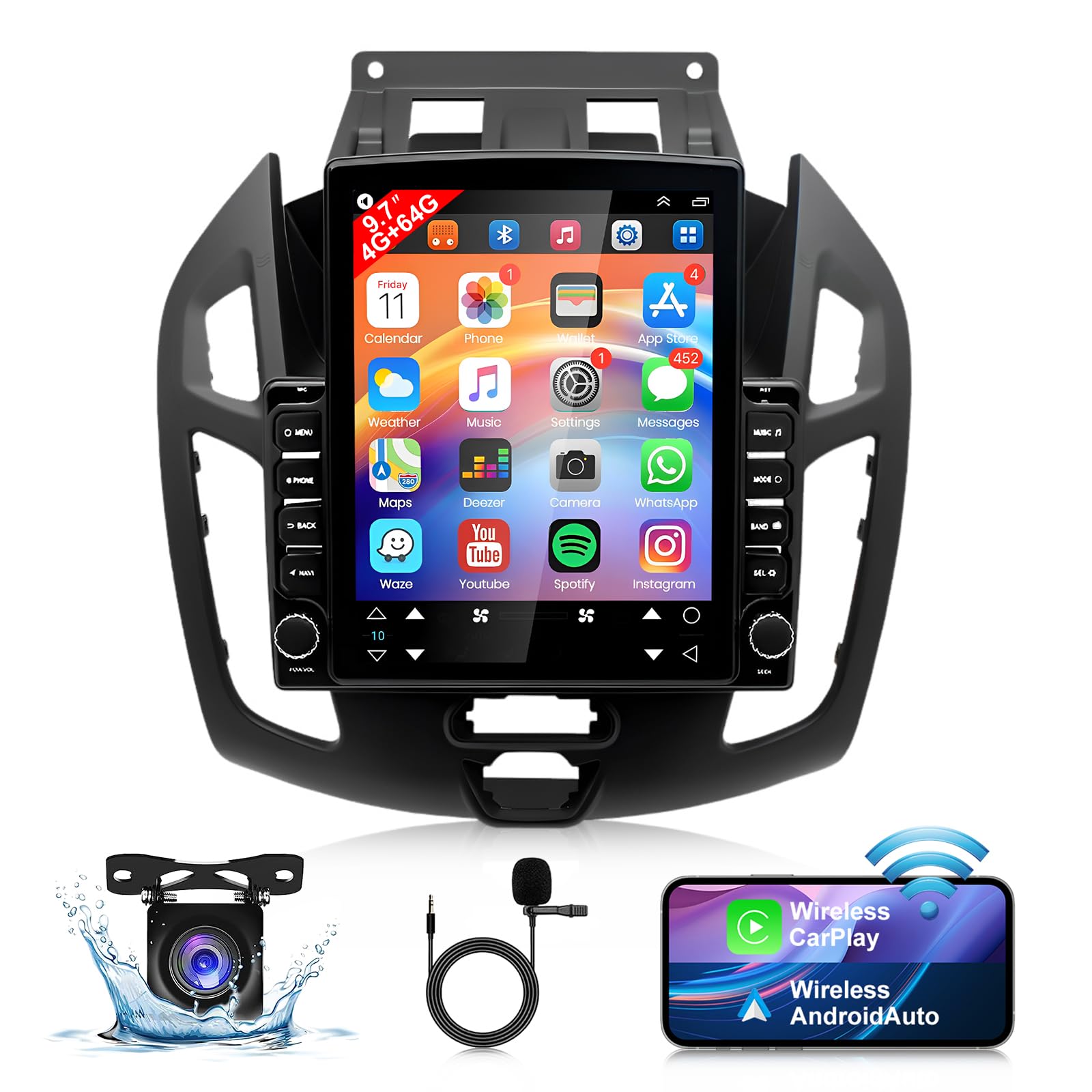 Amazon.com: 【4+64G】 Ftoghe 9.7 inch Car Stereo Radio for Ford Transit ...