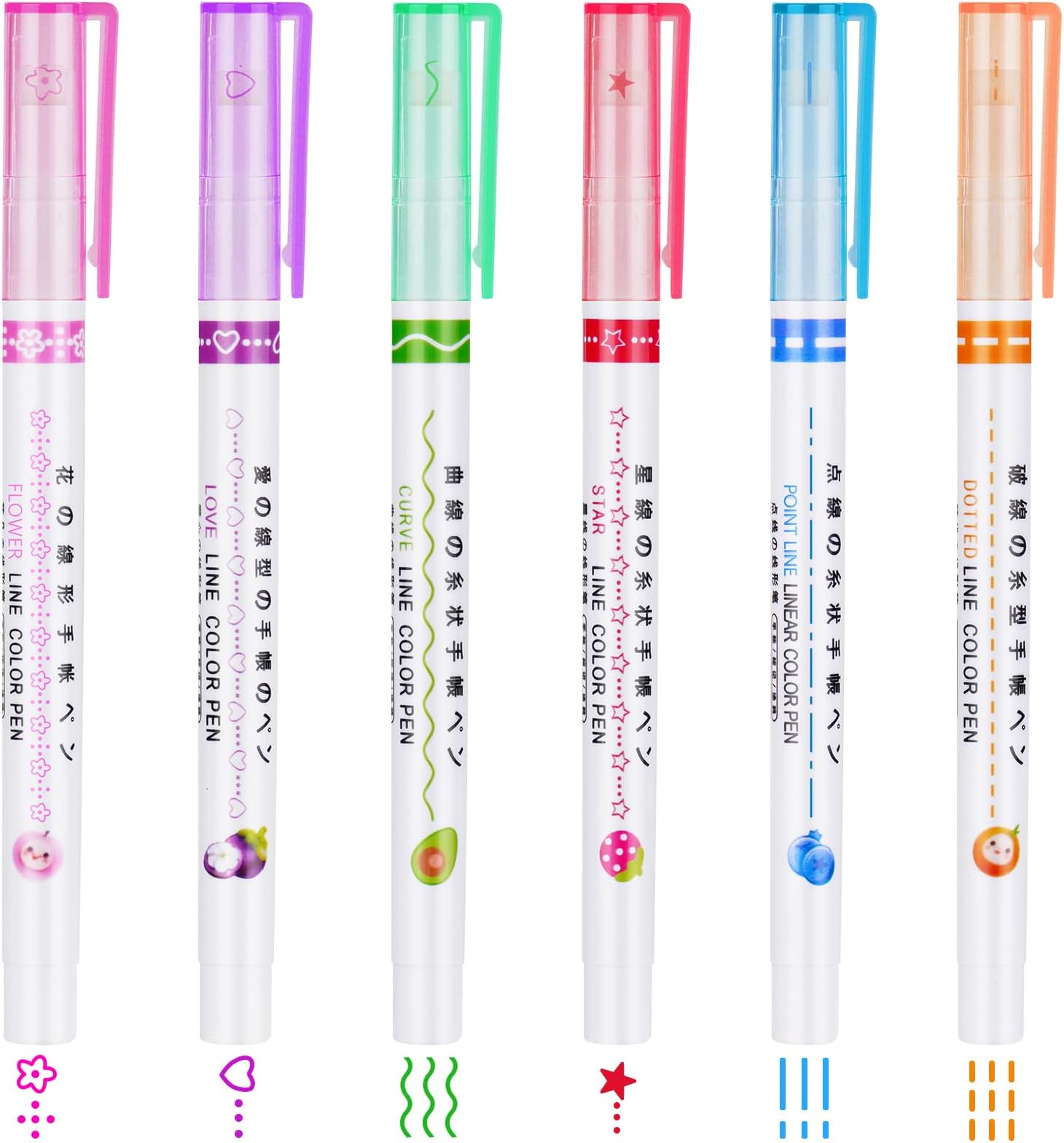 OFFCUP Curve Highlighter Pen Set, 6pcs Colored Curve Pens, Curve Pens ...