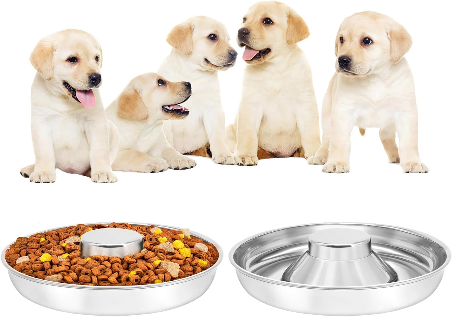 Pet Supplies : Stainless Steel Puppy Bowls 2 Pack, Pet Slow Feeder ...