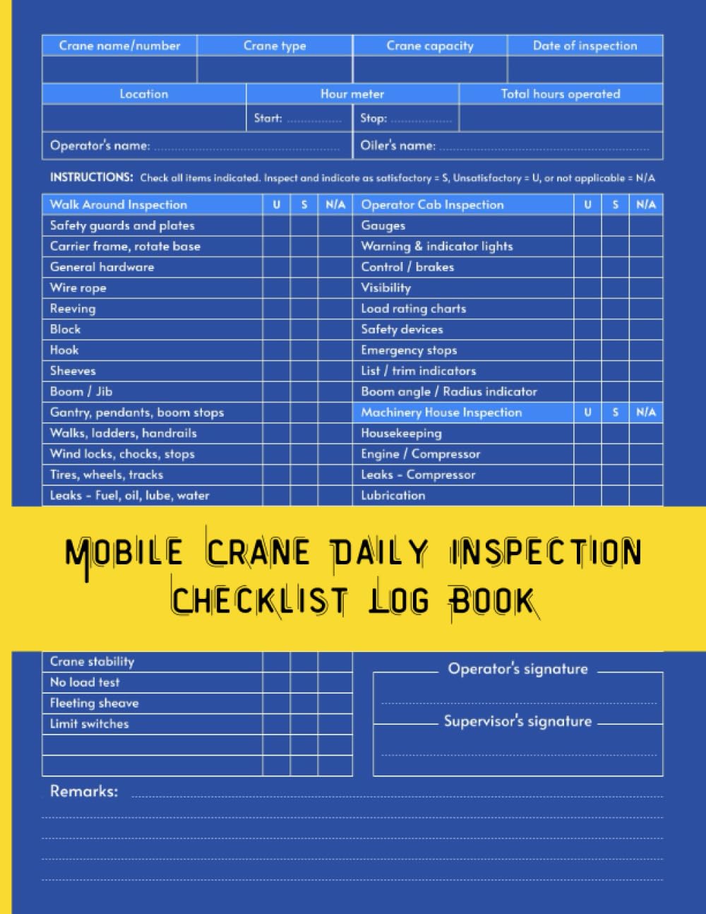 Mobile Crane Daily Inspection Checklist Log Book, Crane Inspection ...