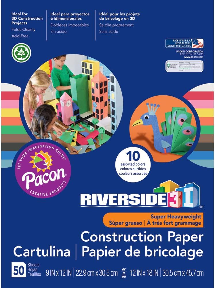 Amazon.com : Riverside 3D Construction Paper, 10 Assorted Colors, 12" x ...