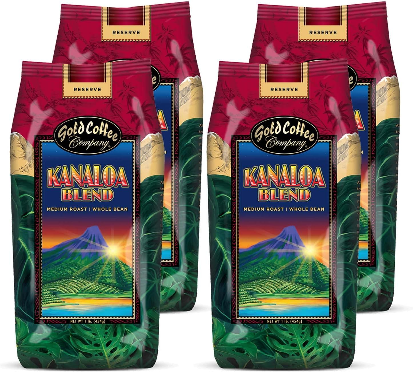 Amazon.com : Gold Coffee Kanaloa Blend: Medium Roast Whole Bean Coffee 1lb (Pack of 4) - Coffee ...