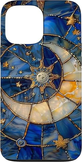 Amazon.com: iPhone 13 Pro Max Celestial Stained Glass Moon and Stars - Spider - Web Galaxy Case ...