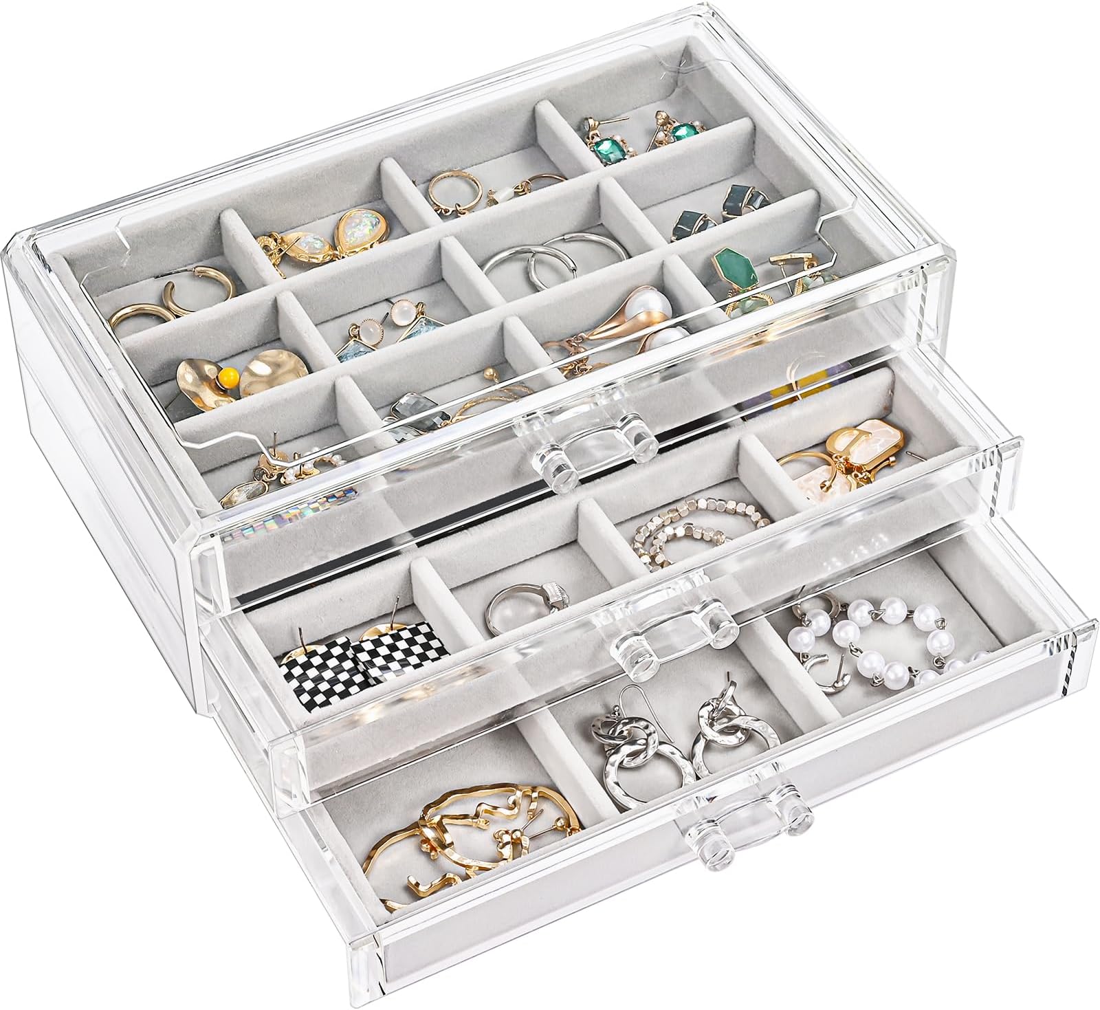 BELLE VOUS Grey Velvet Earring Display Tray Case Box with 40 Slots and ...