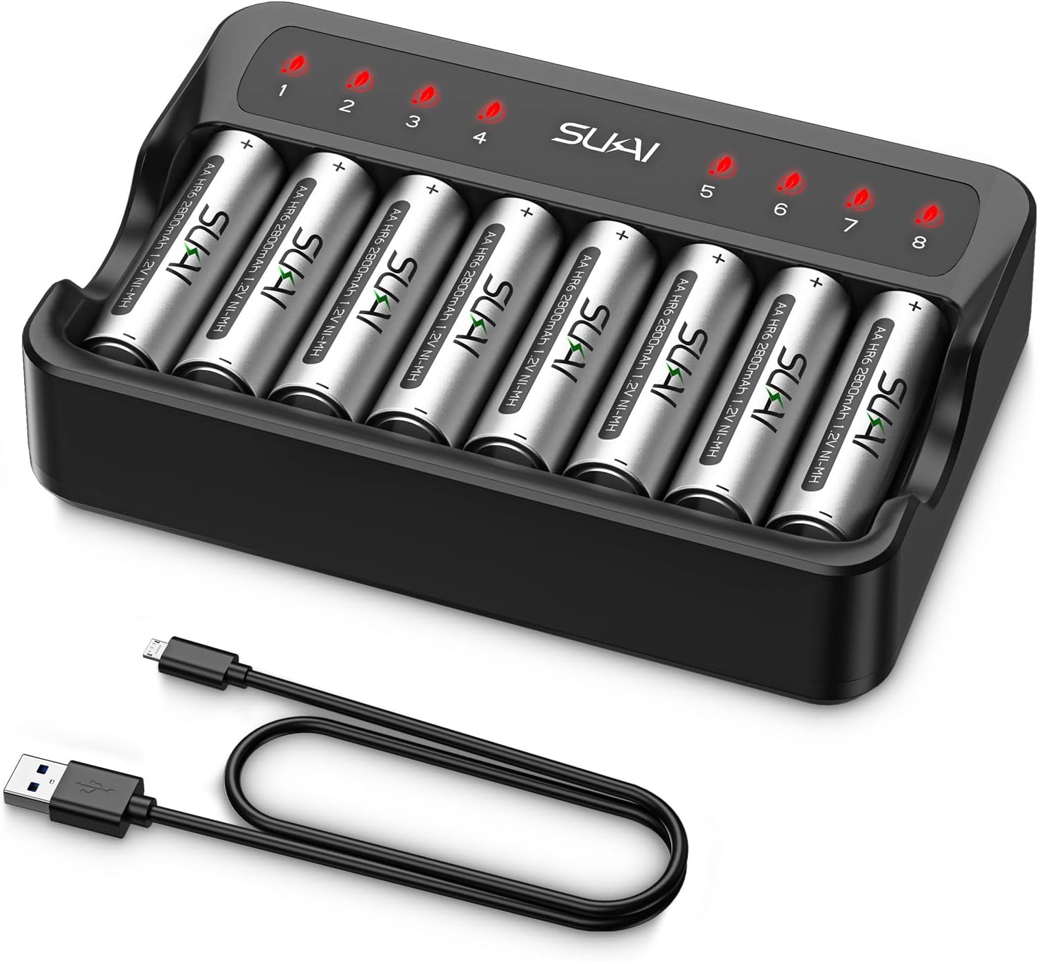 Amazon.com: SUKAI Rechargeable AA Batteries with Charger, 8 Count ...